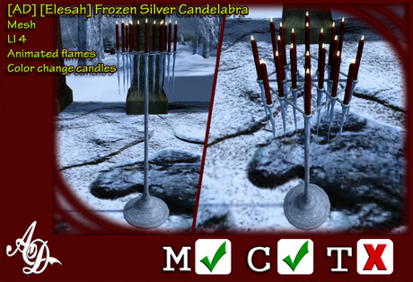 Second Life Marketplace - [AD] [Elesah] Frozen Silver Candelabra